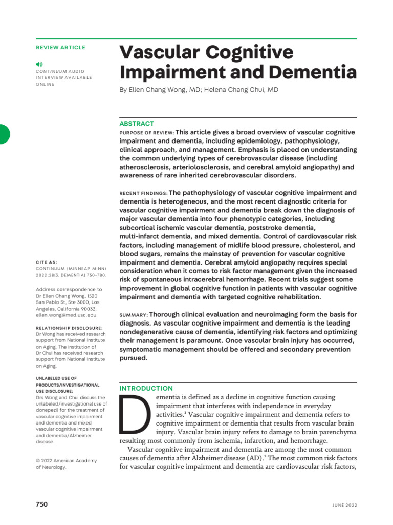 Vascular Cognitive Impairment and Dementia. | PDF