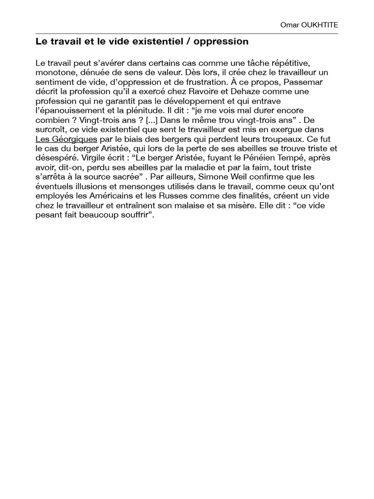 Travail Et Vide Existentiel | PDF