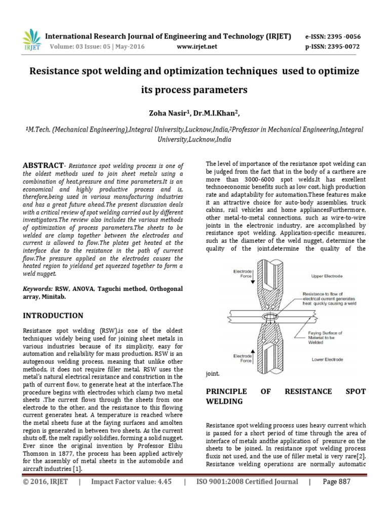 Resistance Spot Welding and Optimization | PDF