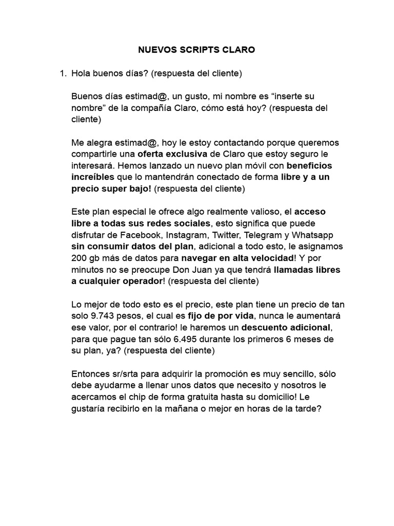 Nuevos Scripts Claro | PDF