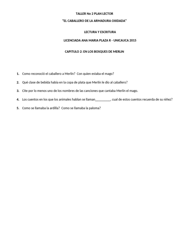 TALLER No 1 PLAN LECTOR Ana Maria | PDF