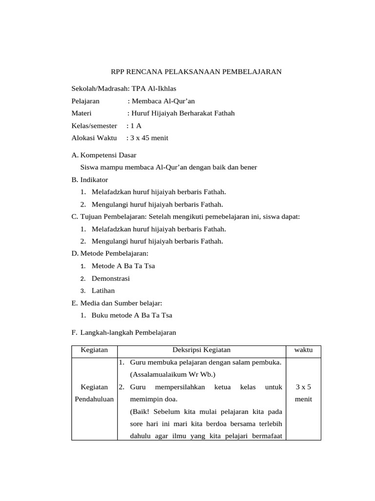 RPP Rencana Pelaksanaan Pembelajaran | PDF