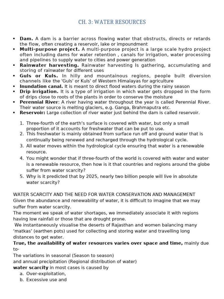 Handout 17.08.24 Ch. 3 Water Resouces | PDF