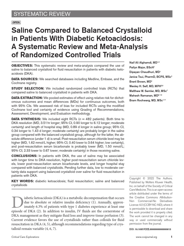 Saline Compared To Balanced Crystalloid In.7 | PDF