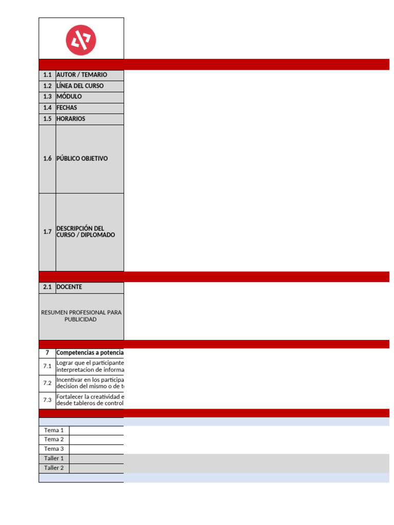 EX-INT-02 Formato de Temario - Excel | PDF
