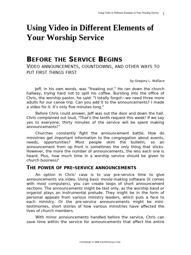 Using Video in Different Elements of Your Worship Service | PDF