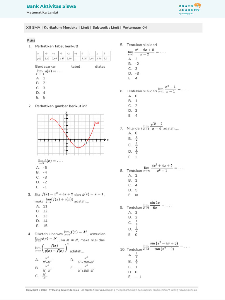 12KMERMAT3401BS - V1 - Pertemuan 04 - Limit (Lanjut) | PDF