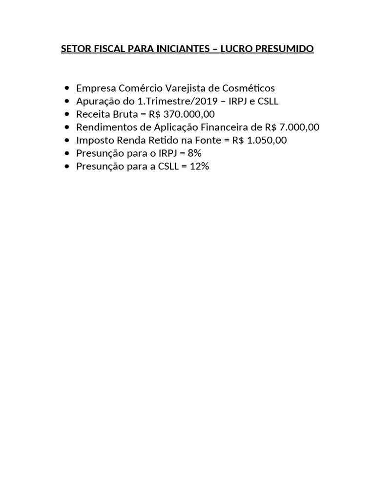1 - Setor Fiscal para Iniciantes - Lucro Presumido - 1 | PDF