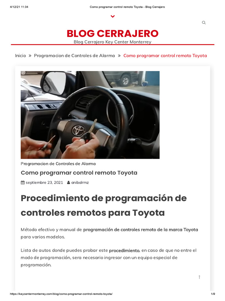 Como Programar Control Remoto Toyota - Blog Cerrajero | PDF