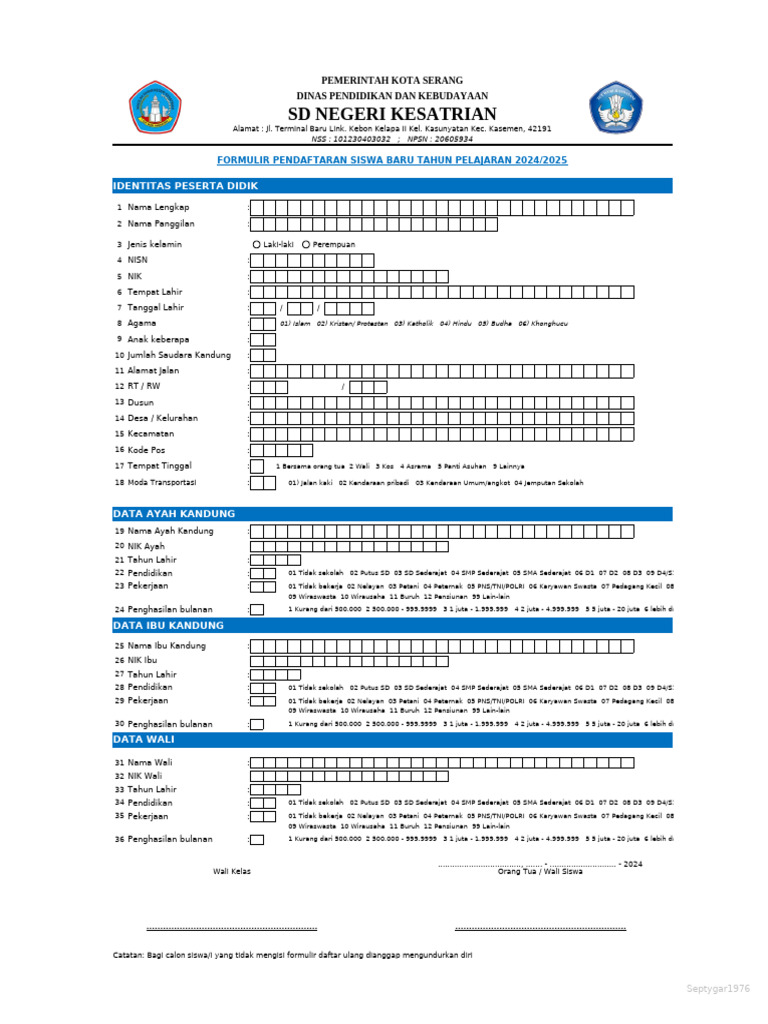Formulir Pendaftaran PPDB 2024 | PDF