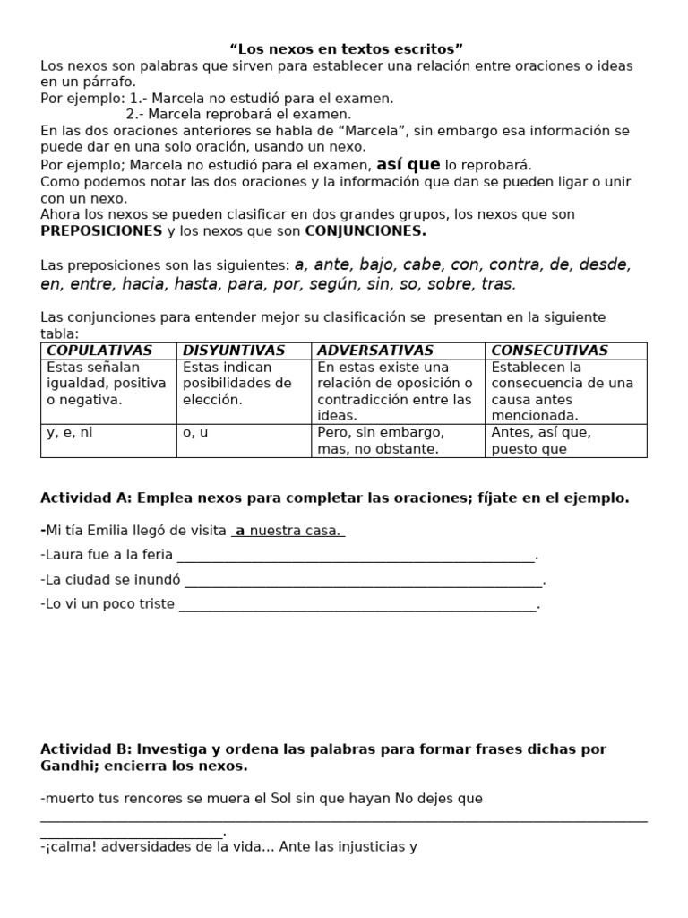 Clasificación y Uso de Nexos en Textos | PDF | Artes del Lenguaje y ...