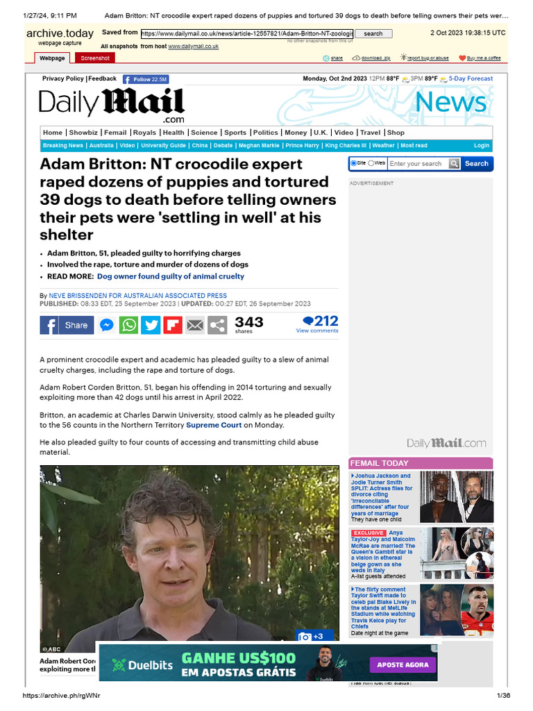 Adam Britton_ NT crocodile expert raped dozens of puppies and tortured ...