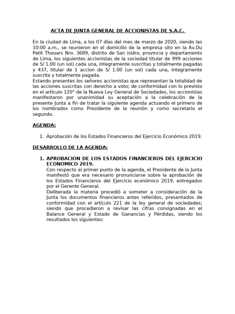 Acta-De-Jga-Aprobacion-De-Eeff 2022 | PDF