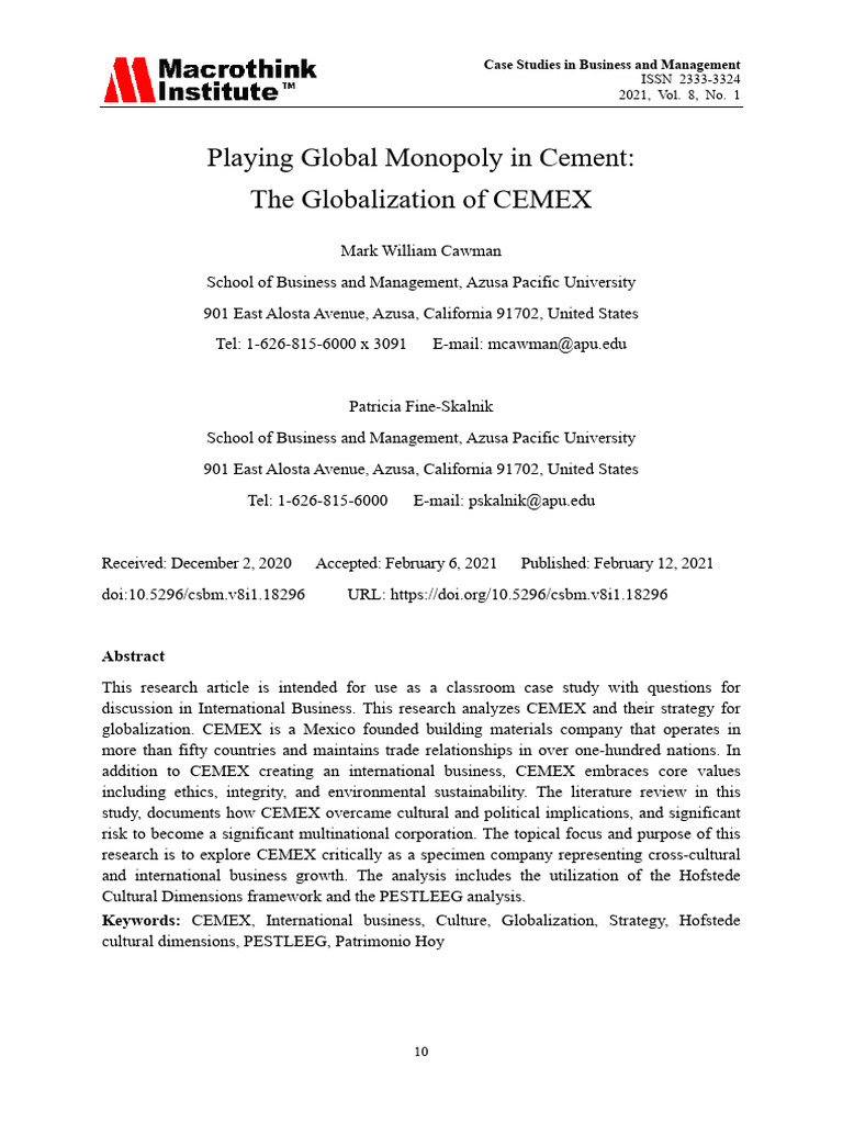 Playing Global Monopoly in Cement The Globalizatio | PDF | Mergers And ...