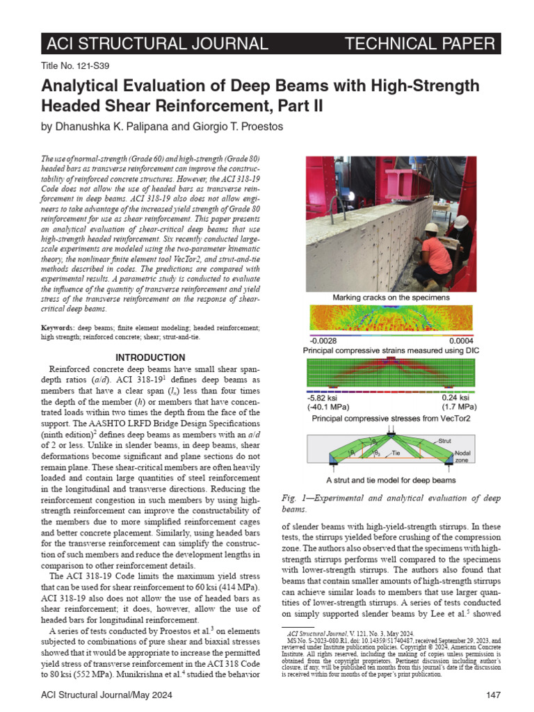 Analytical Evaluation of Deep Beams With High-Strength Headed Shear Reinforcement, Part II | PDF