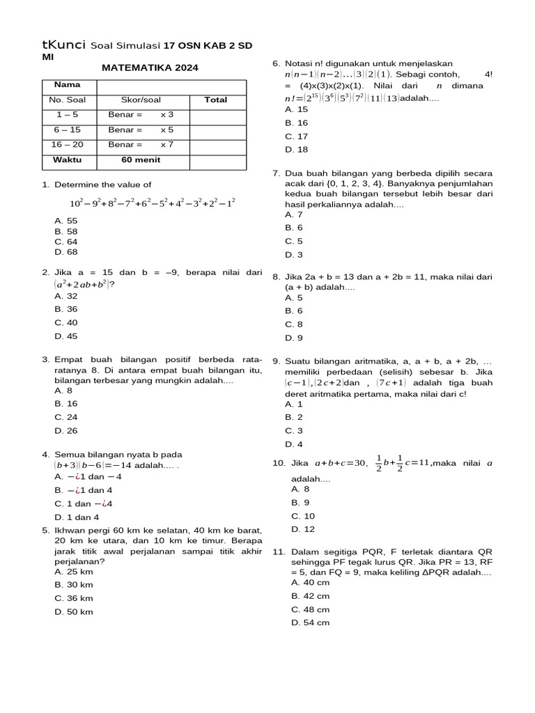 Soal Simulasi 17 Osn-K | PDF
