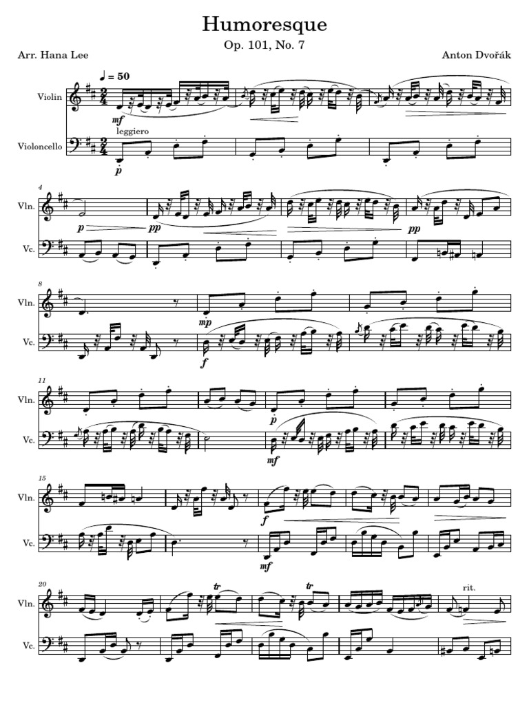 Dvorak Humoresque Violin and Cello Duet | PDF | Musical Compositions