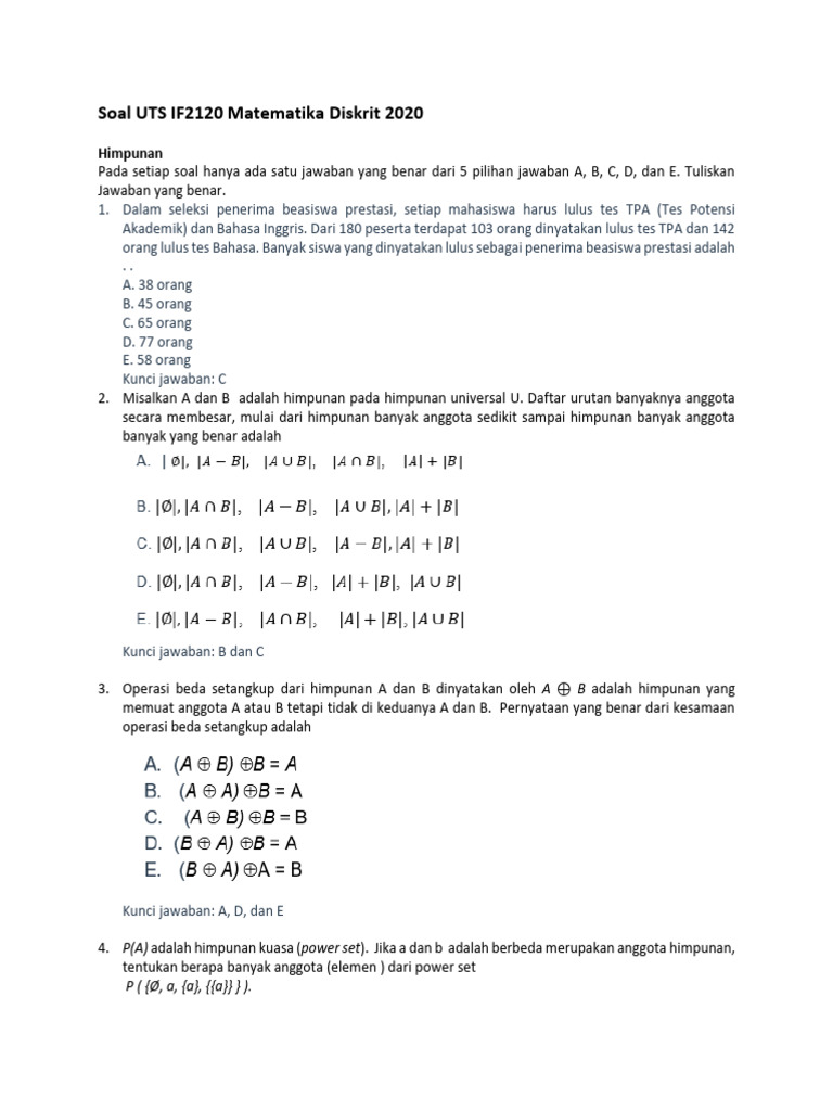 Soal UTS Matdis 2020 | PDF