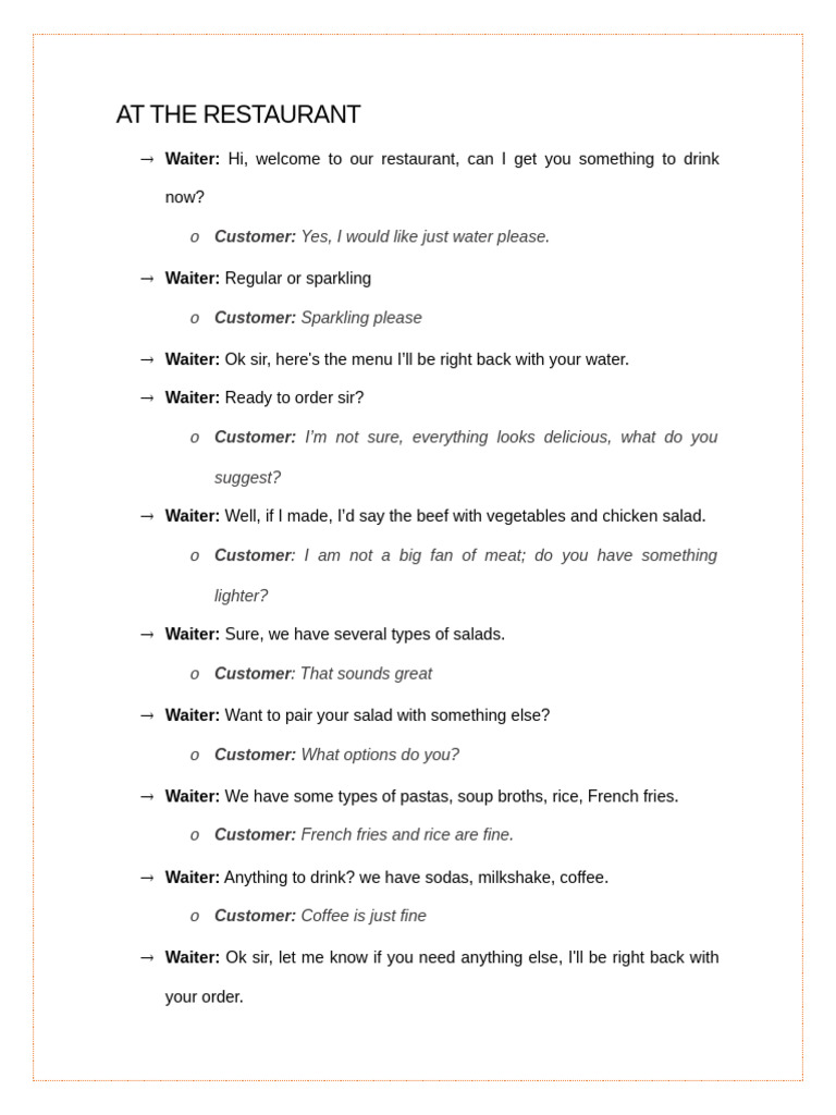 At The Restaurant - Dialogues | PDF