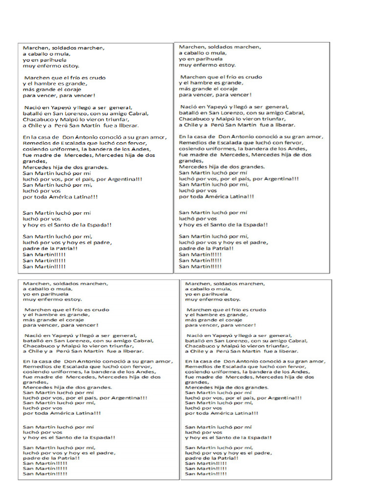 Letra de Cancion para Acto de San Martin | PDF