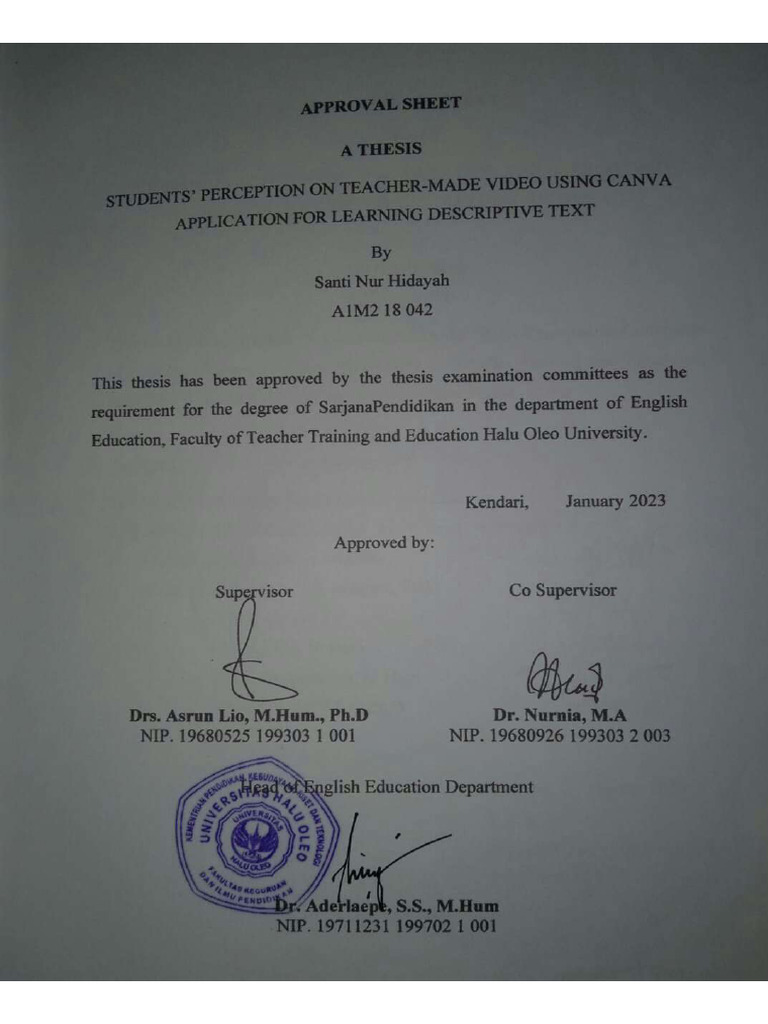 Approval Sheet Santi Nur Hidayah | PDF