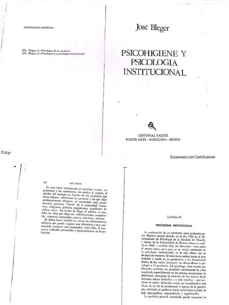 Bleger, José (1999) Psicohigiene y Psicología Institucional. Cap II Pág ...