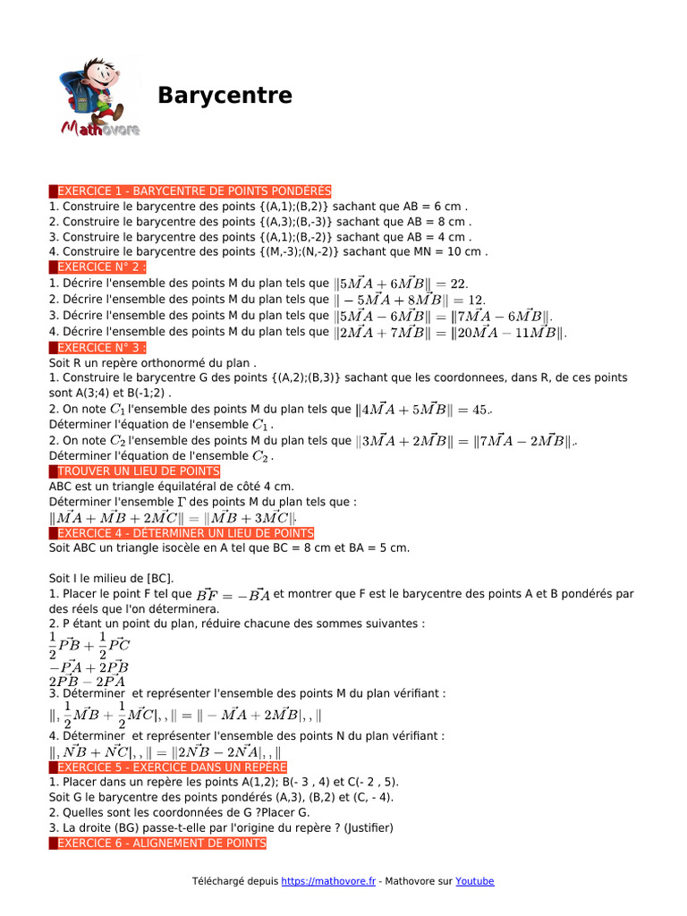 Barycentre Exercices de Maths en 1ere Corriges en PDF | PDF