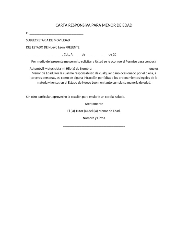 Carta Responsiva para Menor de Edad | PDF | Crecimiento personal y profesional | Derecho