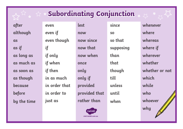 Subordinating Conjunctions Word Mat - Ver - 1 | PDF