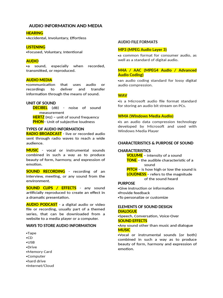 AUDIO INFORMATION AND MEDIA | PDF