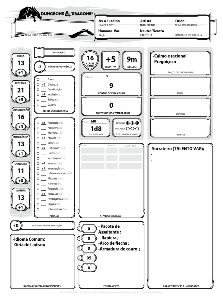 Dd5e Nova Ficha | PDF