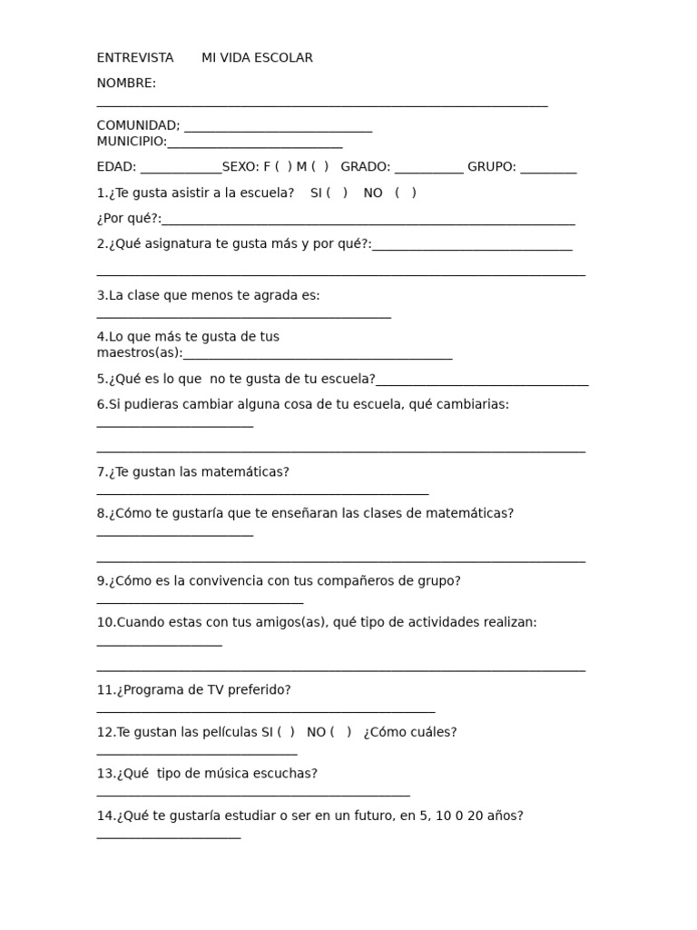 Entrevista Mi Vida Escolar | PDF