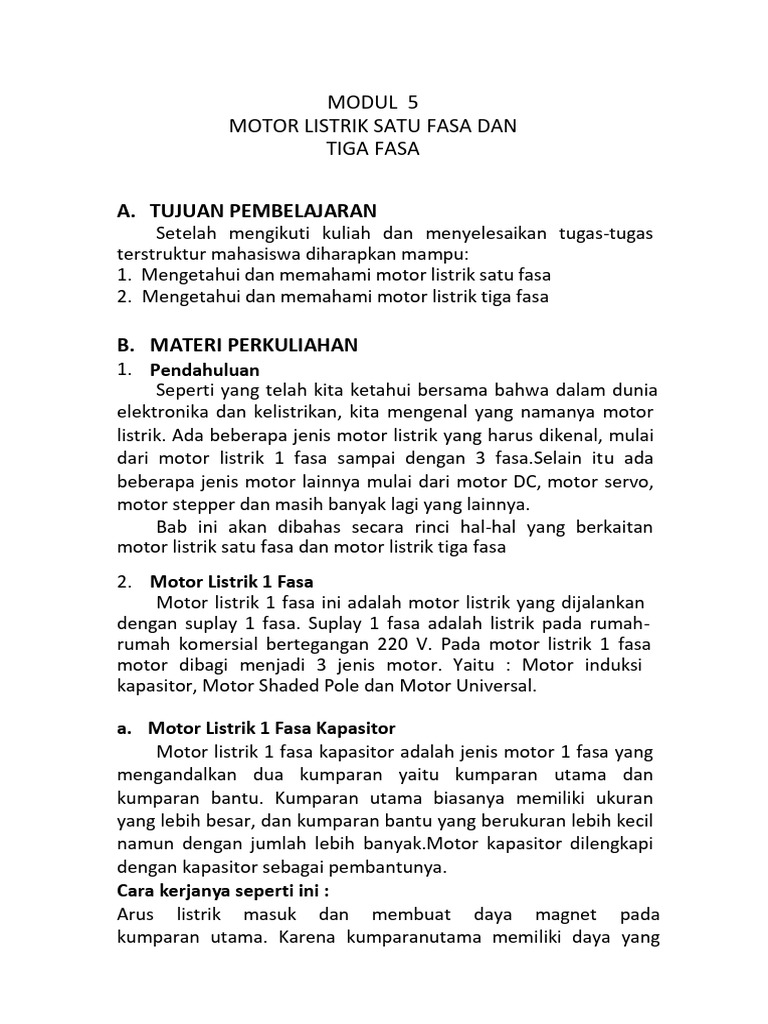 Bab 5 Motor Listrik Satu Fasa Dan Tiga Fasa | PDF