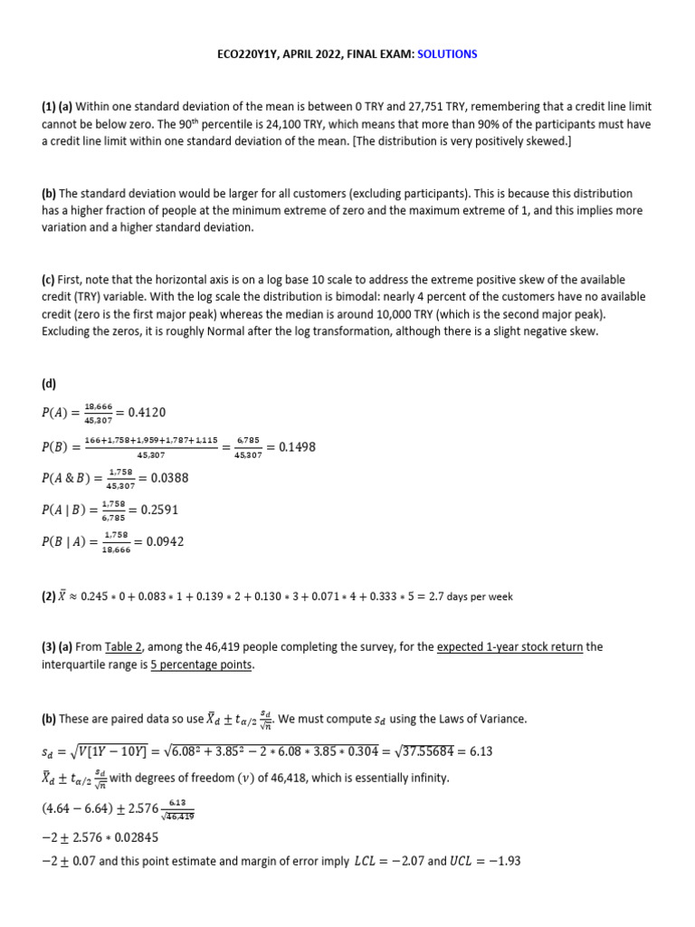 FE220 APR22 SOLN Less Paper-1 | PDF | Regression Analysis | Teaching ...