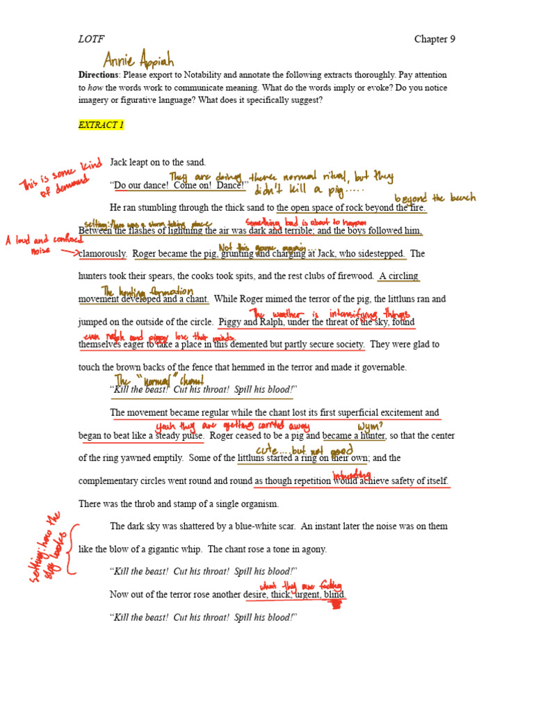 LotF CH 9 Simon's Death Passages | PDF