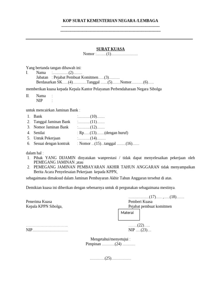 Surat Kuasa Pencairan Jaminan Bank | PDF