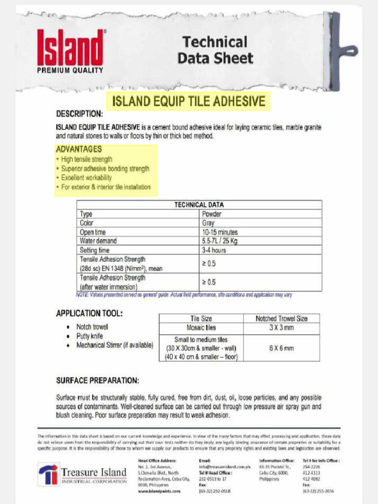 Island Equip Tile Adhesive | PDF