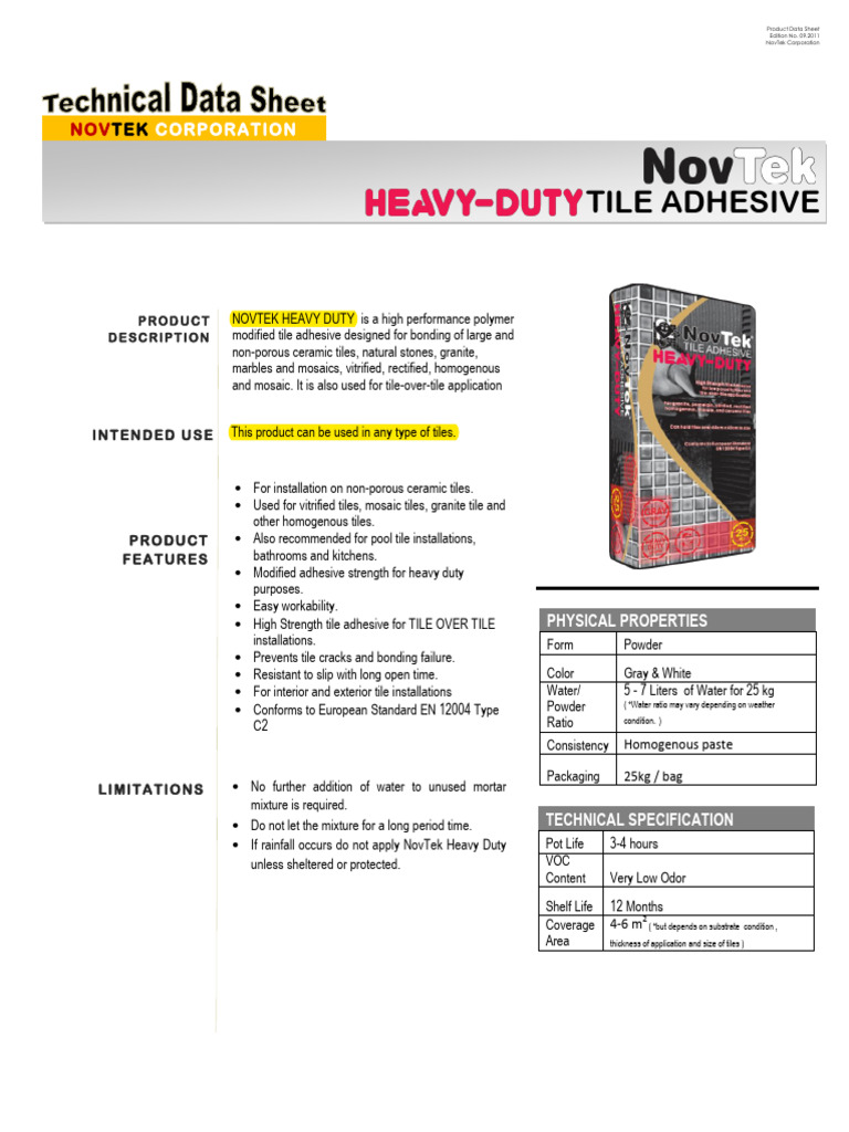 Novtek Heavy Duty Tile Adhesive | PDF