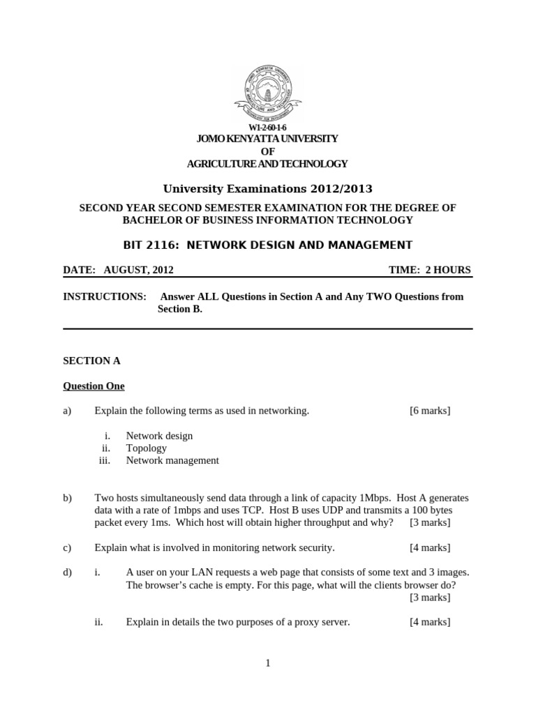 BIT 2116 - NETWORK DESIGN AND MANAGEMENT - August 2012 | PDF | Computer ...