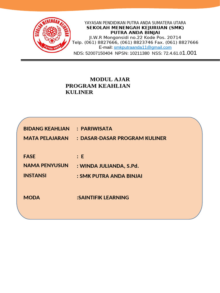 MODUL ELEMEN 1 DASAR-DASAR PROGRAM KULINER-2 | PDF