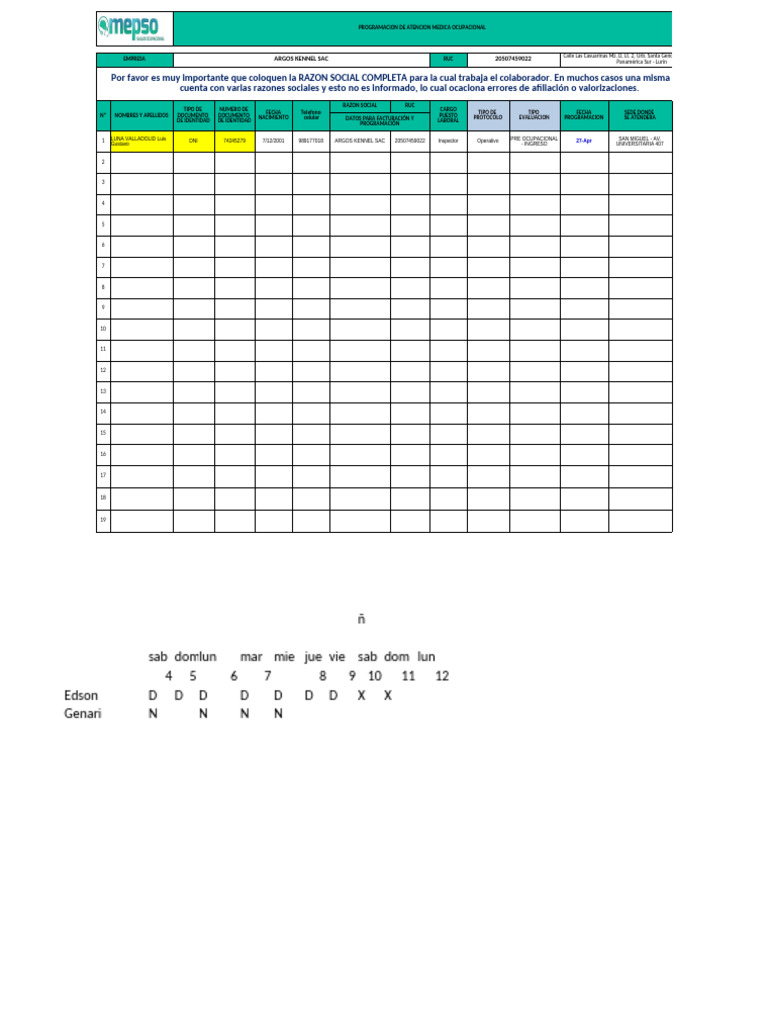 Formato de Programacion Emo - Mepso v6 | PDF