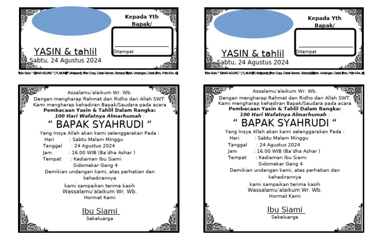 Undangan Yasin Tahlil | PDF