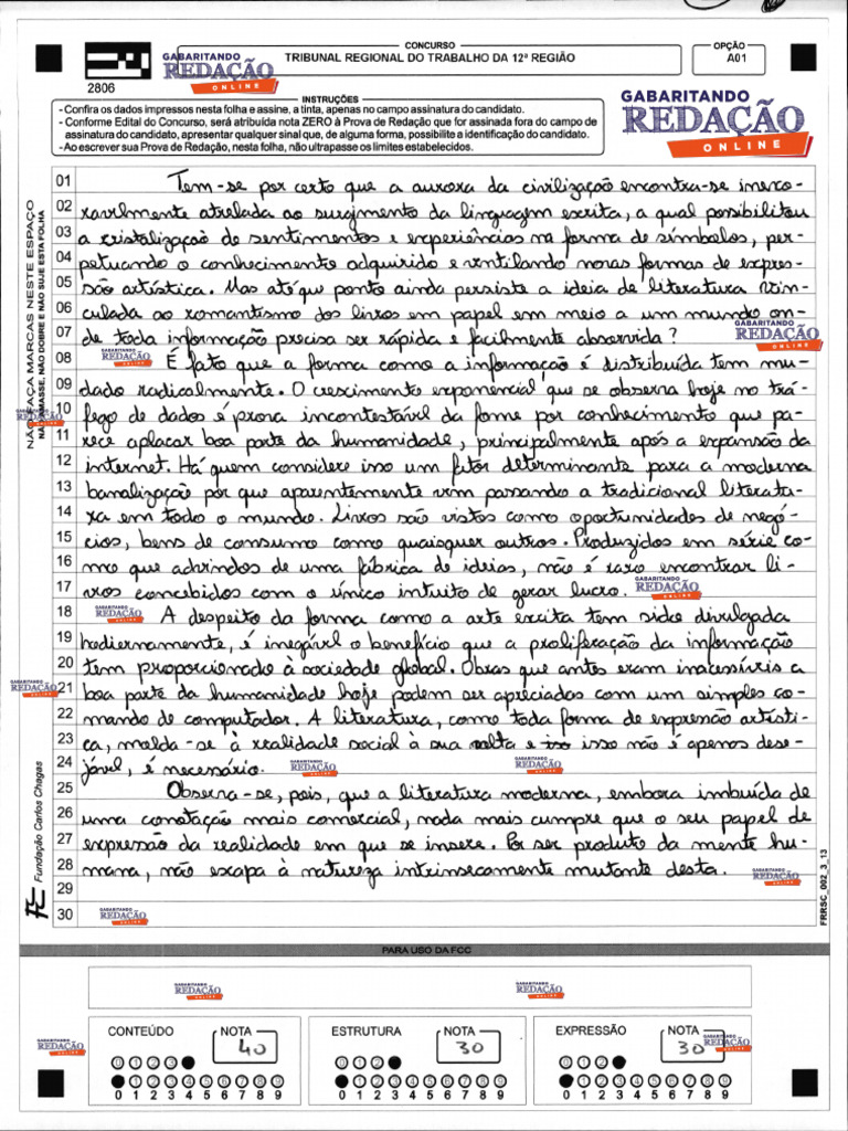 Redação Nota 10 - Primeiro Lugar Trt Sc (1) (1) | PDF