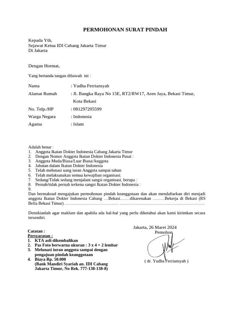 Form Surat Mutasi Dr. Yudha Ferriansyah | PDF