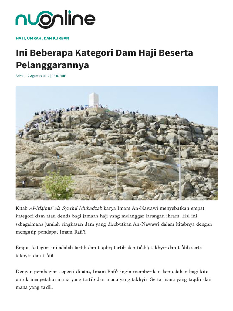 Ini Beberapa Kategori Dam Haji Beserta Pelanggarannya - NU Online | PDF