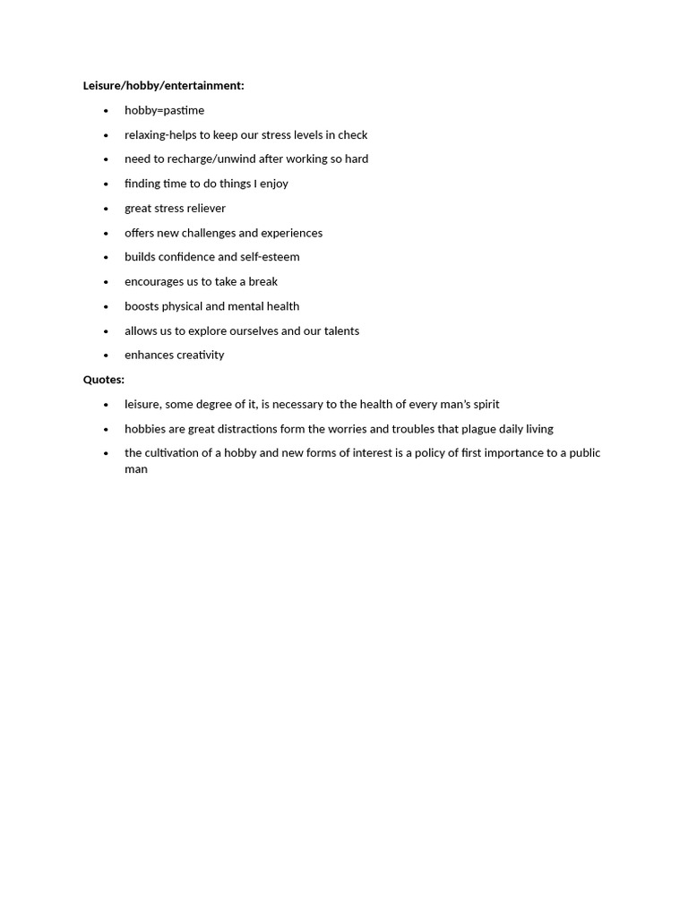 Leisure Oral Notes | PDF