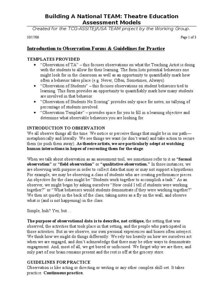1 - Intro To Observation Forms & Guidelines | PDF | Observation ...