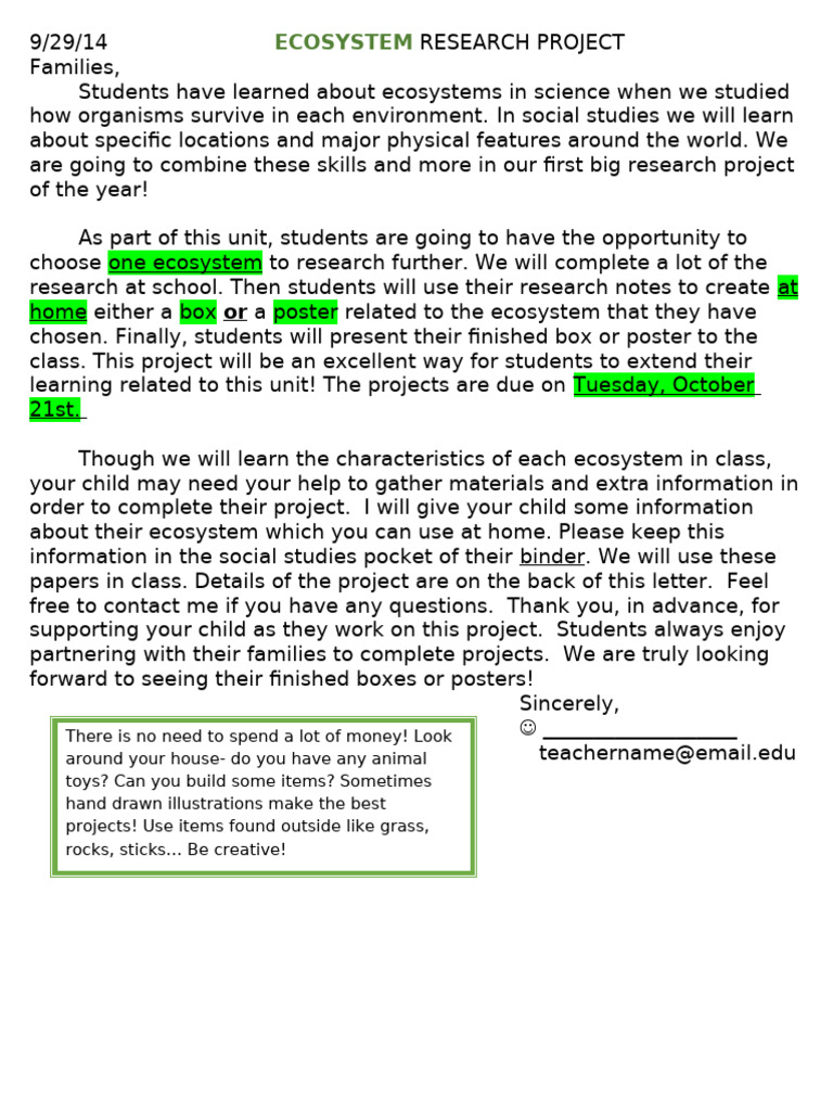 EcosystemResearchProject 1 | PDF