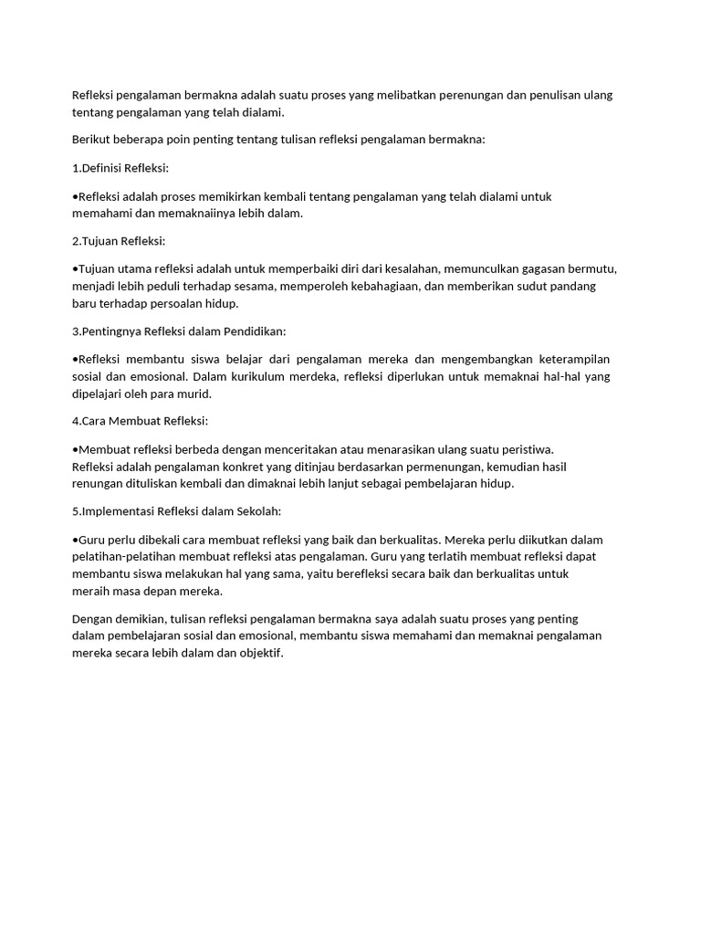 Refleksi Pengalaman Bermakna Adalah Suatu Proses Yang Melibatkan Perenungan Dan Penulisan Ulang ...