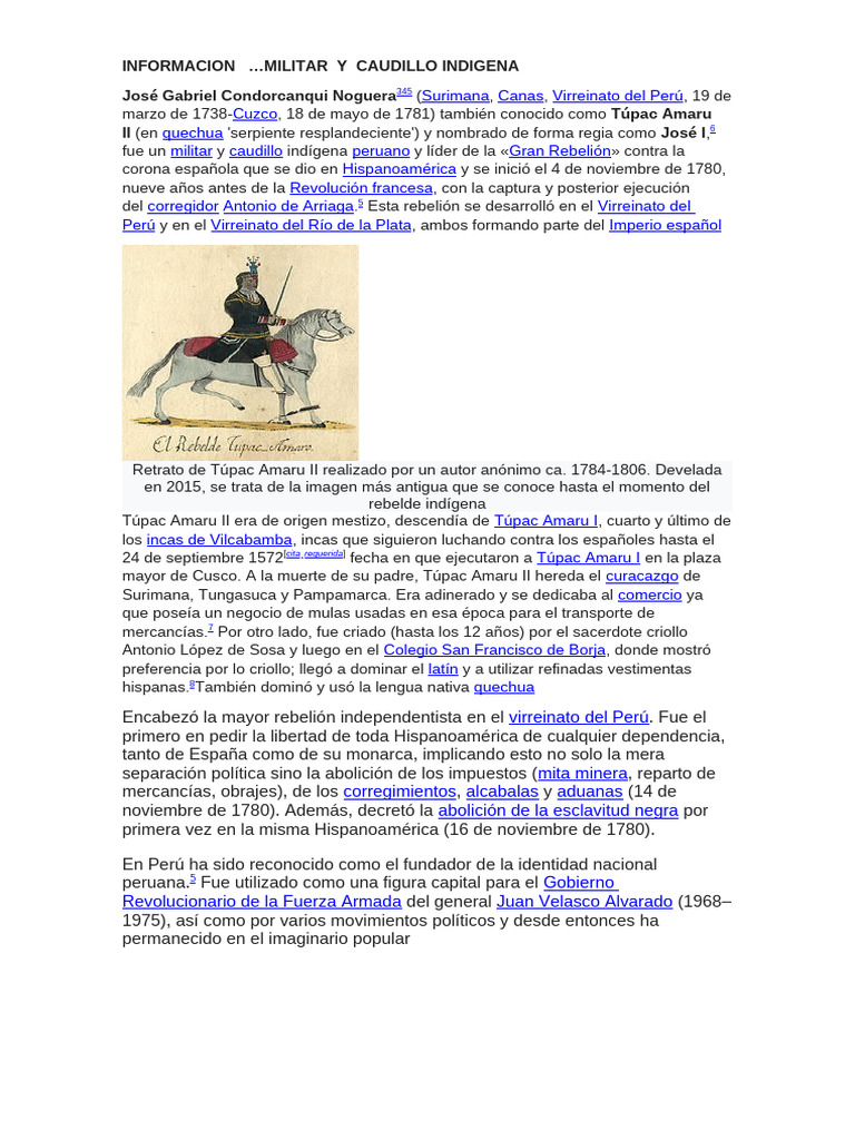 Informacion Tupac Amaru | PDF | Spanish Colonization Of The Americas ...